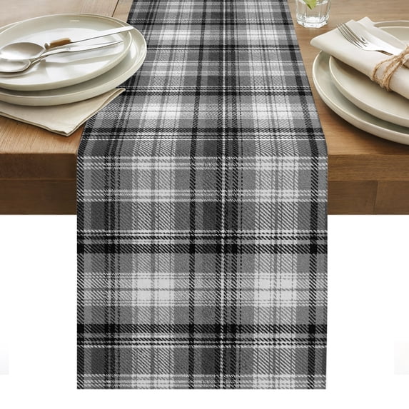 Black Buffalo Plaid Cotton Linen Table Runner Rustic Farmhouse Dining ...