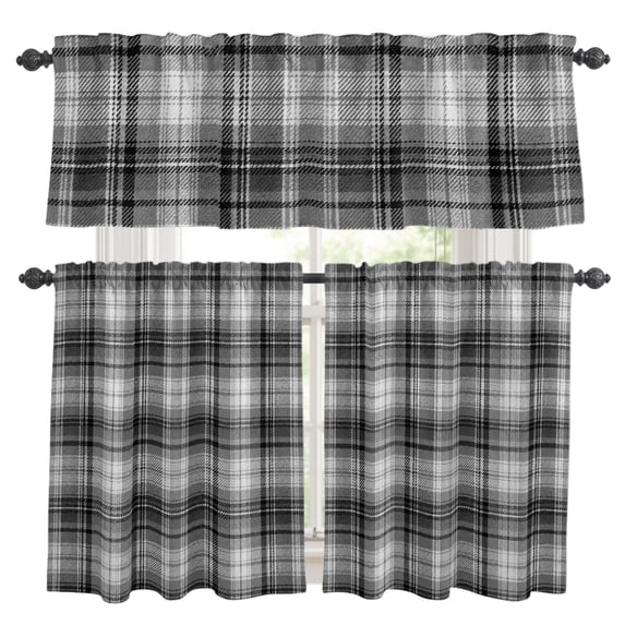 Black Buffalo Plaid Kitchen Curtains Set for Windows, Rustic Farmhouse ...