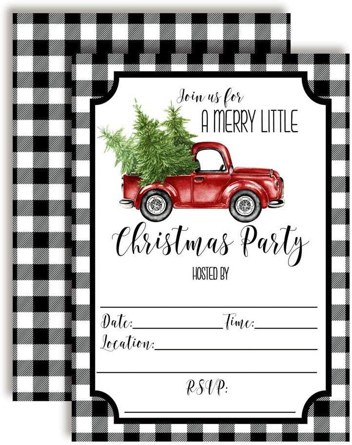 Black Buffalo Plaid Red Watercolor Pickup Truck Christmas Holiday Party ...