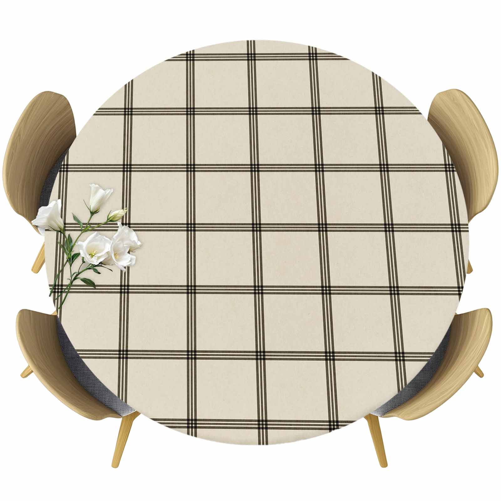 Black Buffalo Plaid Round Fitted Tablecloth with Elastic Edge ...