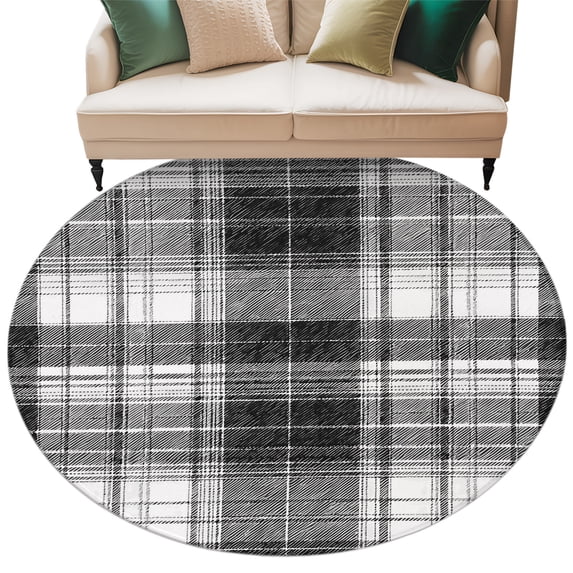 Black Buffalo Plaid Round Rug 5ft Washable Circle Kitchen Rugs Non Slip ...