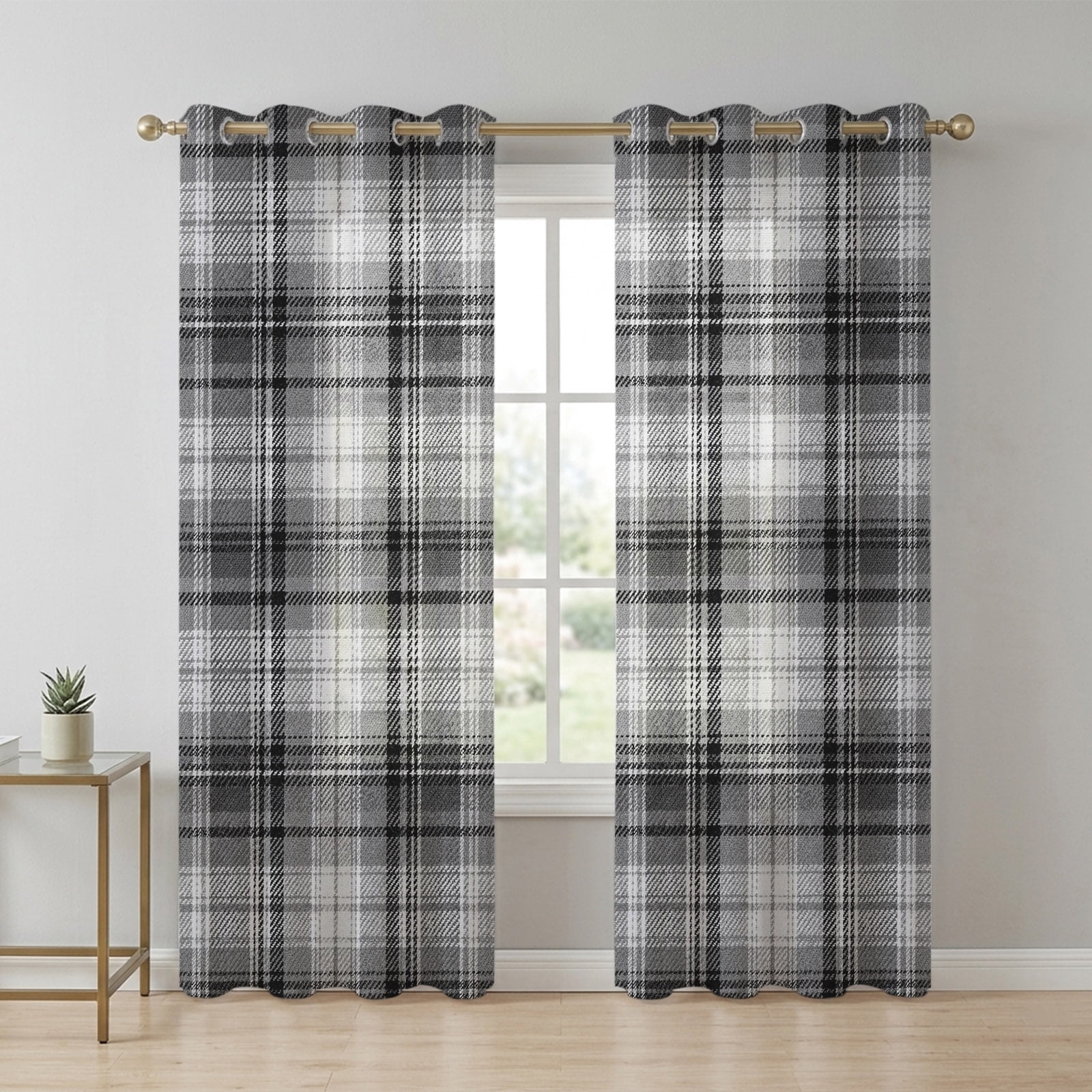 Black Buffalo Plaid Sheer Curtains 90 Inch Long 2 Panels, Rustic ...