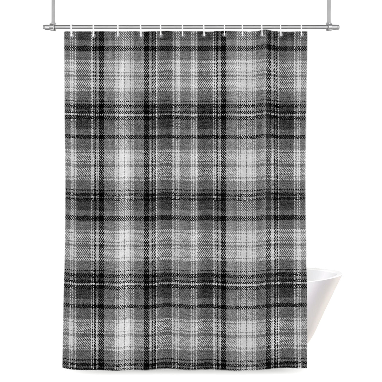 Black Buffalo Plaid Shower Curtain, Rustic Farmhouse Waterproof Shower ...