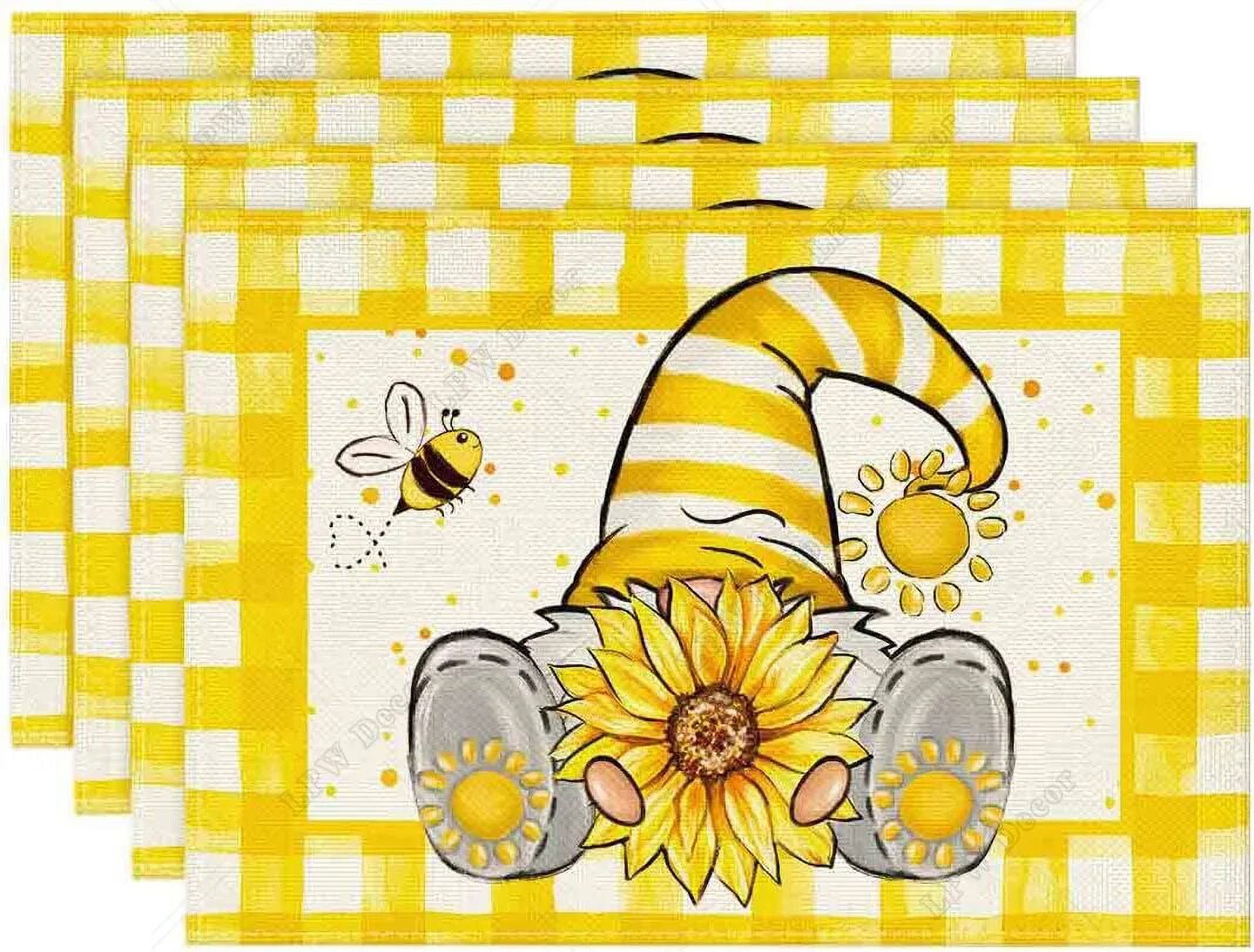 Black Buffalo Plaid Sunflower Gnome Bee Summer Placemats Set of 4 ...