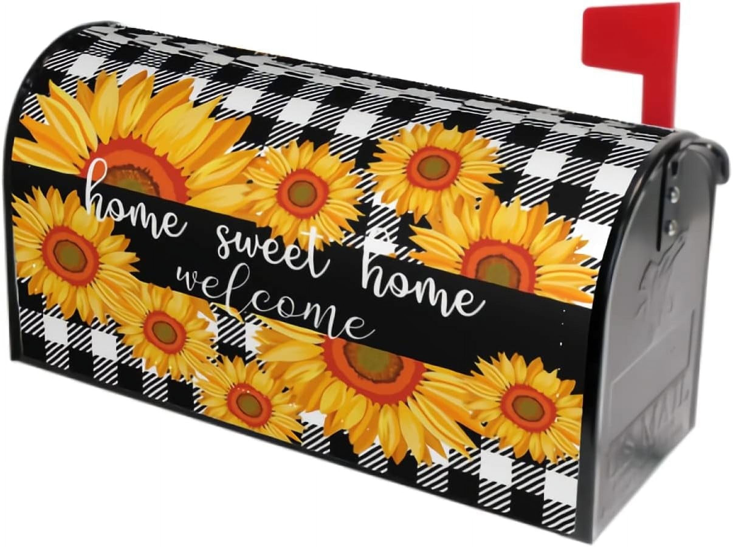 Black Buffalo Plaid Sunflowers Mailbox Cover Welcome Home Magnetic ...