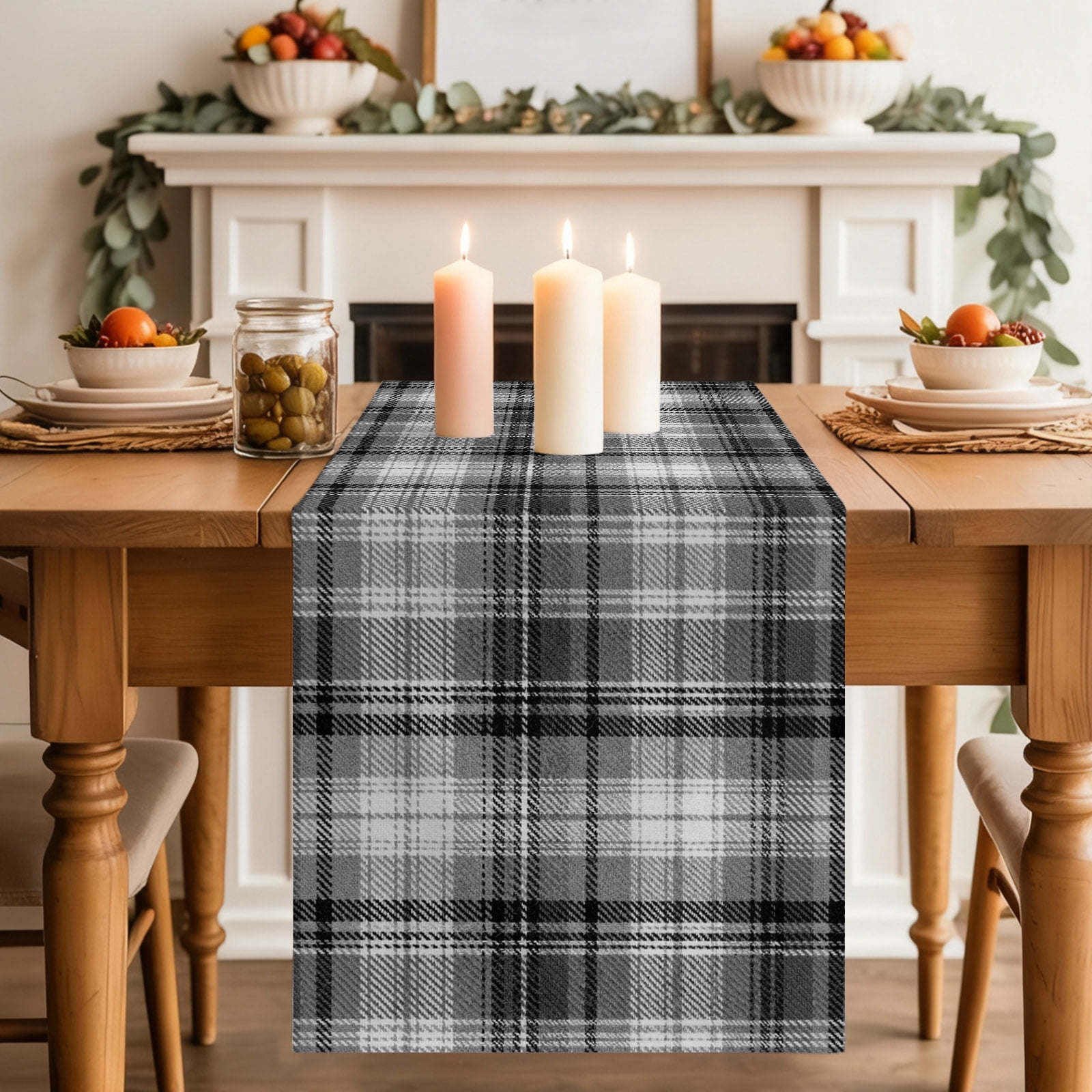 Black Buffalo Plaid Table Runner, Rustic Farmhouse Washable Cotton ...