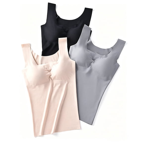 Black Built-in Bra Tank blended fabric for Women Padded Long Tank ...
