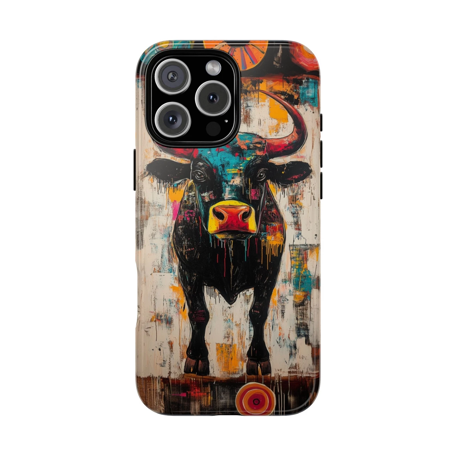 Black Bull Painting Artistic Design Case for iPhone 17 to 11 Pro Max ...