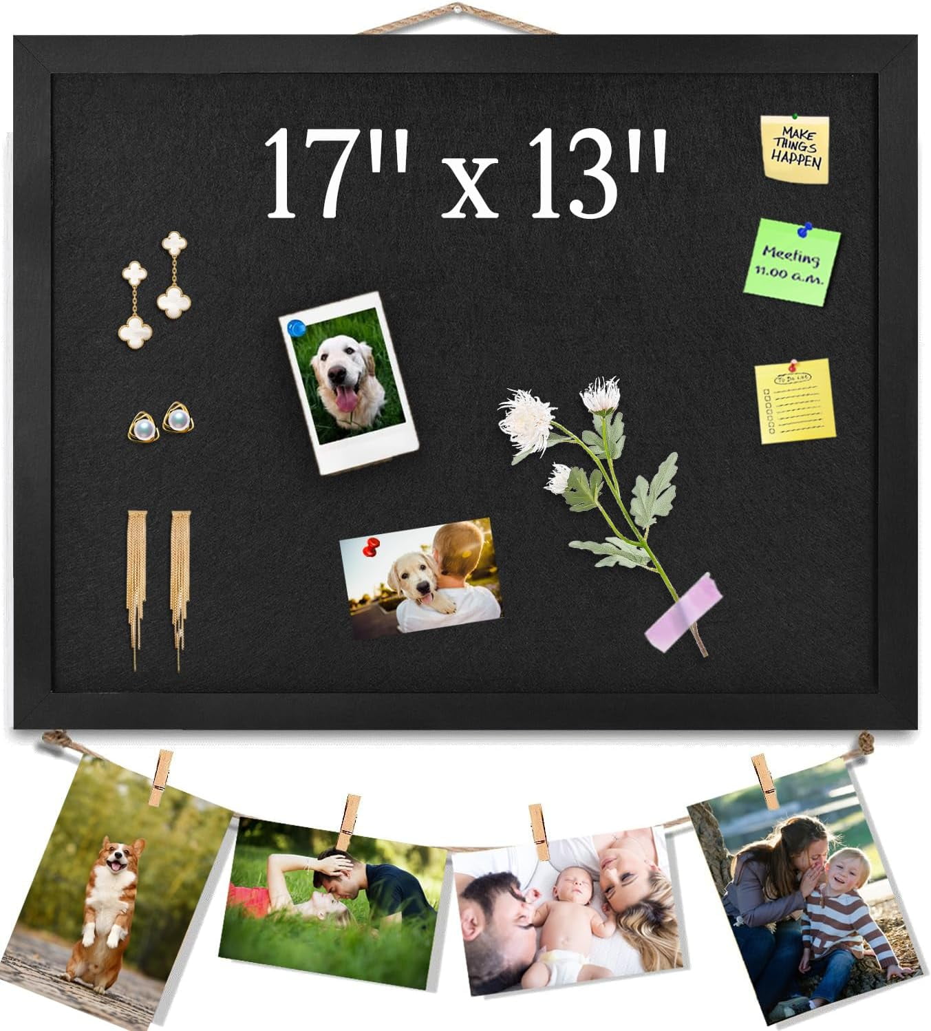 Black Bulletin Boards Cork Board with Felt, 17"x13" Small Display Pin ...