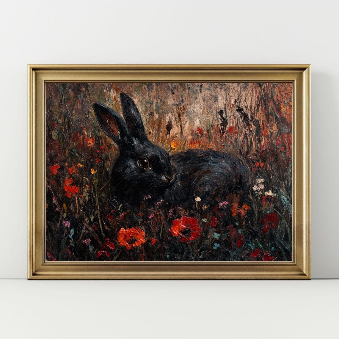 Black Bunny Printable Wall Art Dark Academia Wildflower Easter Wall ...