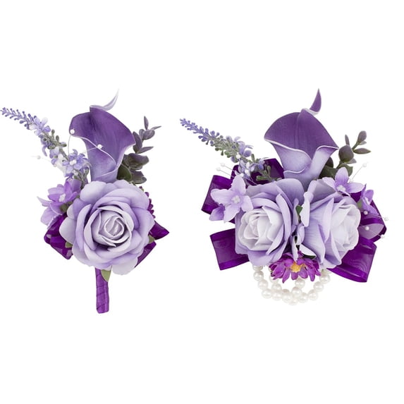 Black Burgundy Corsage and Boutonniere Set for Wedding Prom, Artificial ...