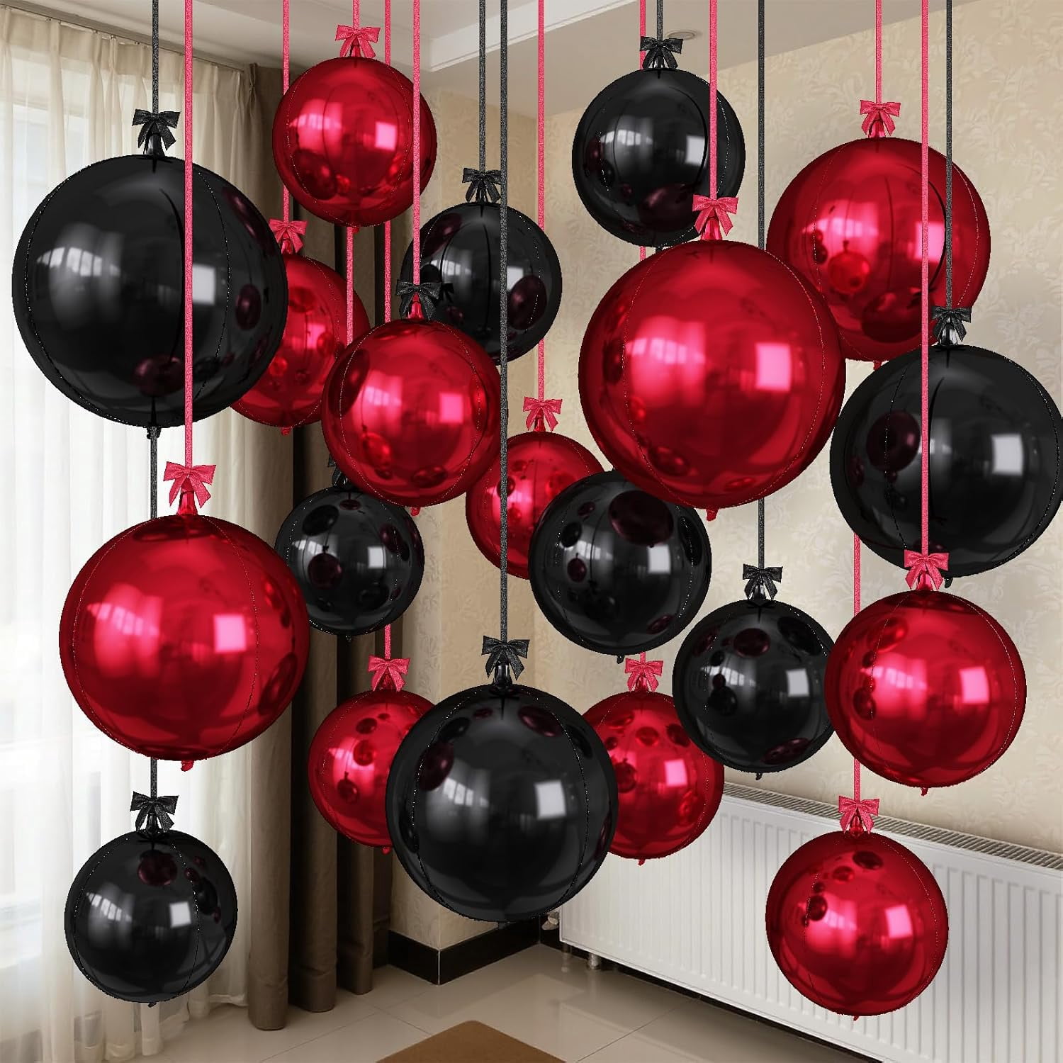 Black Burgundy Round Foil Balloons, 16PCS Different Sizes 4D Black ...