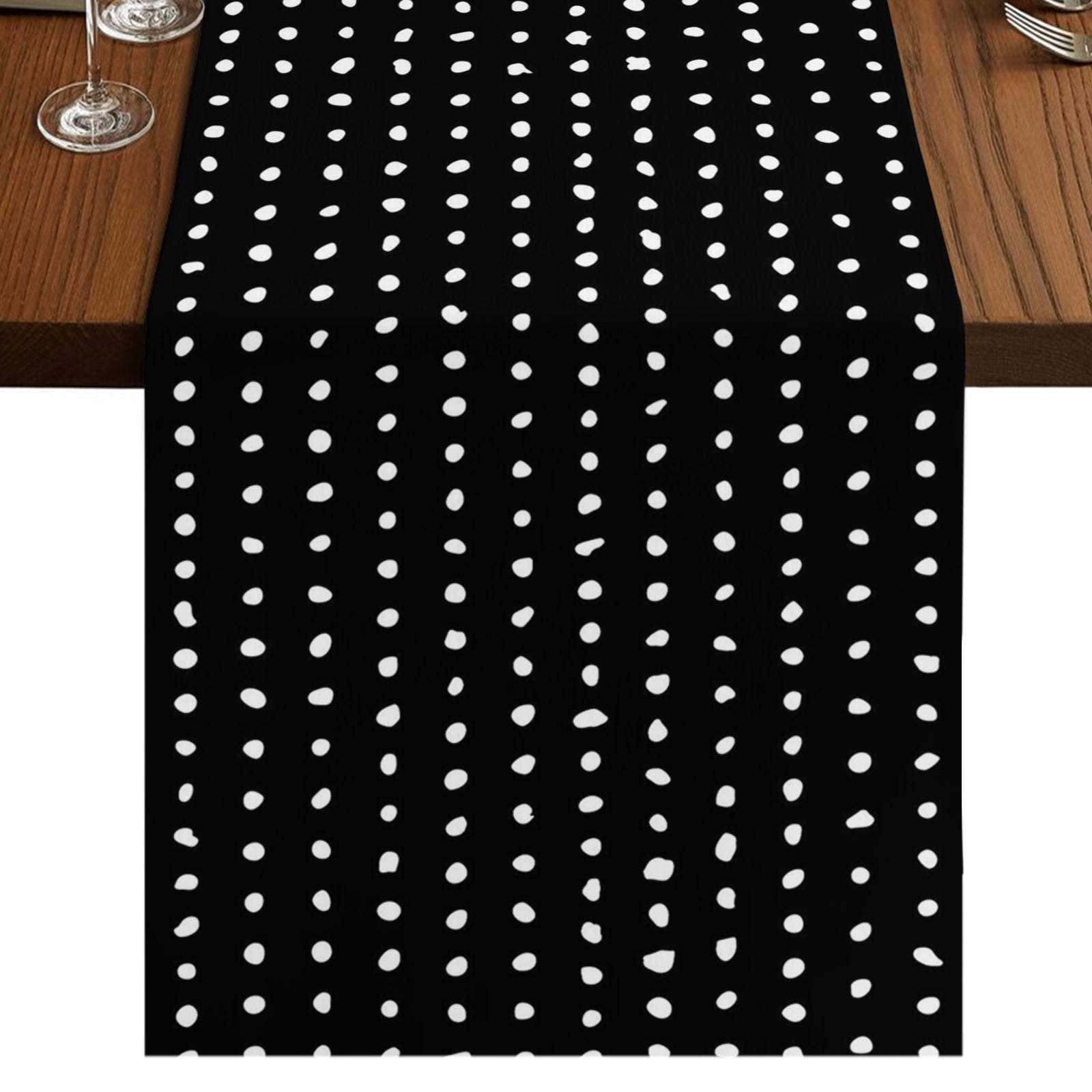 Black Burlap Cotton Table Runner 13x90 Inches Long, Abstract White ...