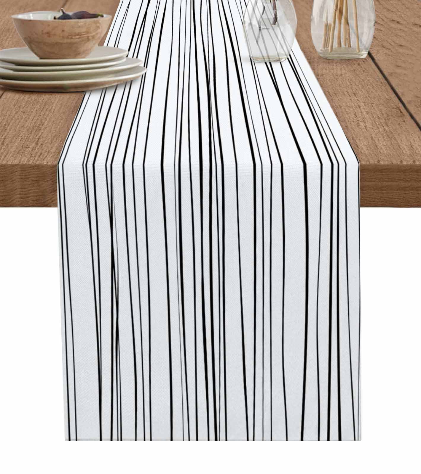 Black Burlap Cotton Table Runner 14x72 Inches Long, Abstract Lines ...