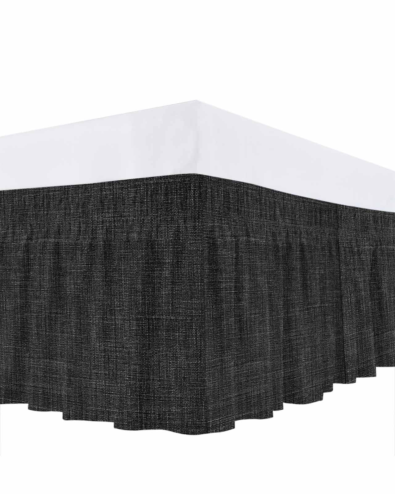 Black Burlap Texture Bed Skirt Queen Size, Farmhouse Vintage Black Wrap ...