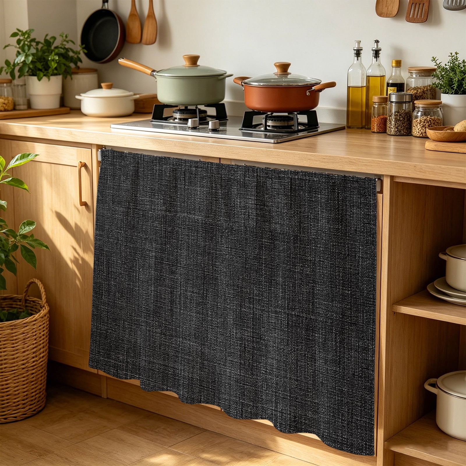 Black Burlap Texture Cabinet Curtains 35''x35'', Farmhouse Vintage ...