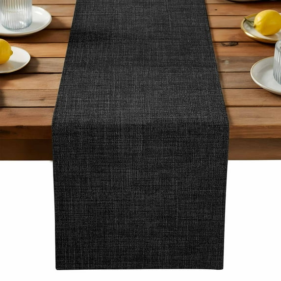 Black Burlap Texture Cotton Linen Table Runner for Dining Kitchen, Farmhouse Vintage Black ...
