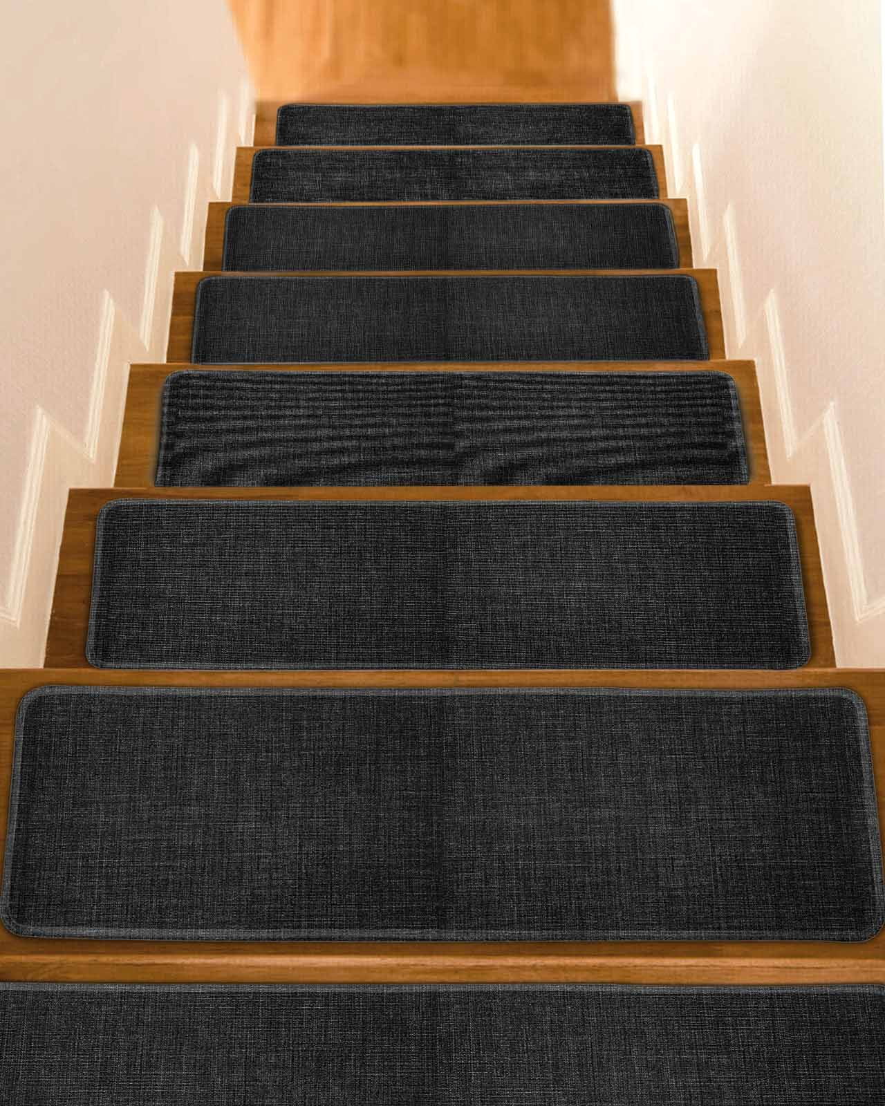 Black Burlap Texture Non-Slip Stair Treads for Wooden Steps, 7 Pack ...