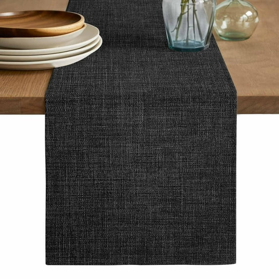 Black Burlap Texture Table Runner, Farmhouse Vintage Black Washable ...
