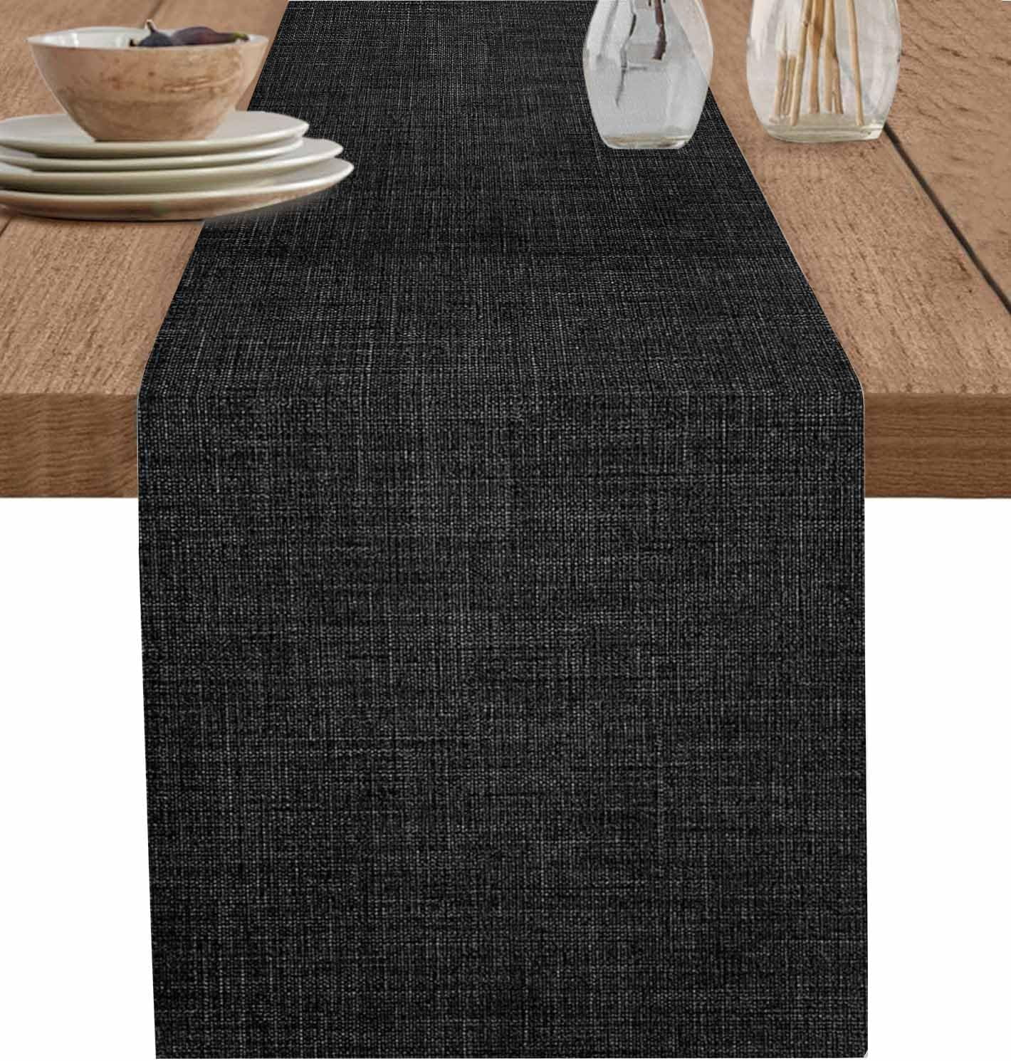 Black Burlap Texture Table Runner, Washable Cotton Linen Table Runners ...
