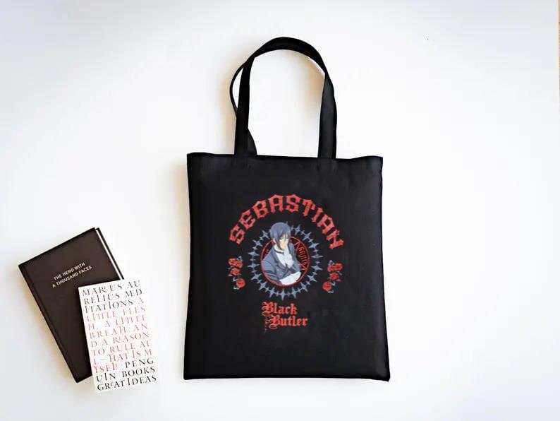 Black Butler Anime Sebastian With Rose Gothic Dark Fantasy Tote Bag ...