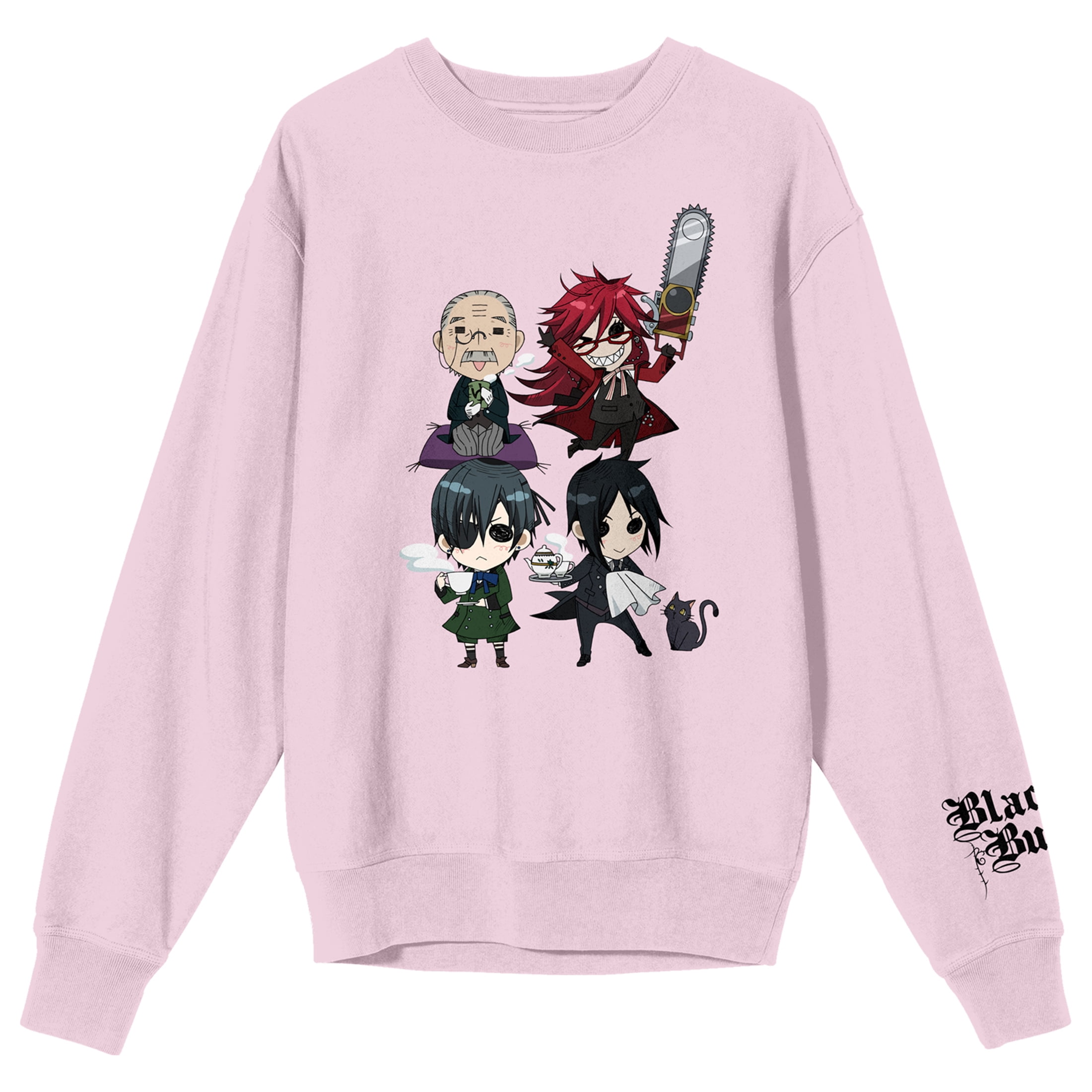 Black Butler Chibi Characters Crew Neck Long Sleeve Cradle Pink Adult ...