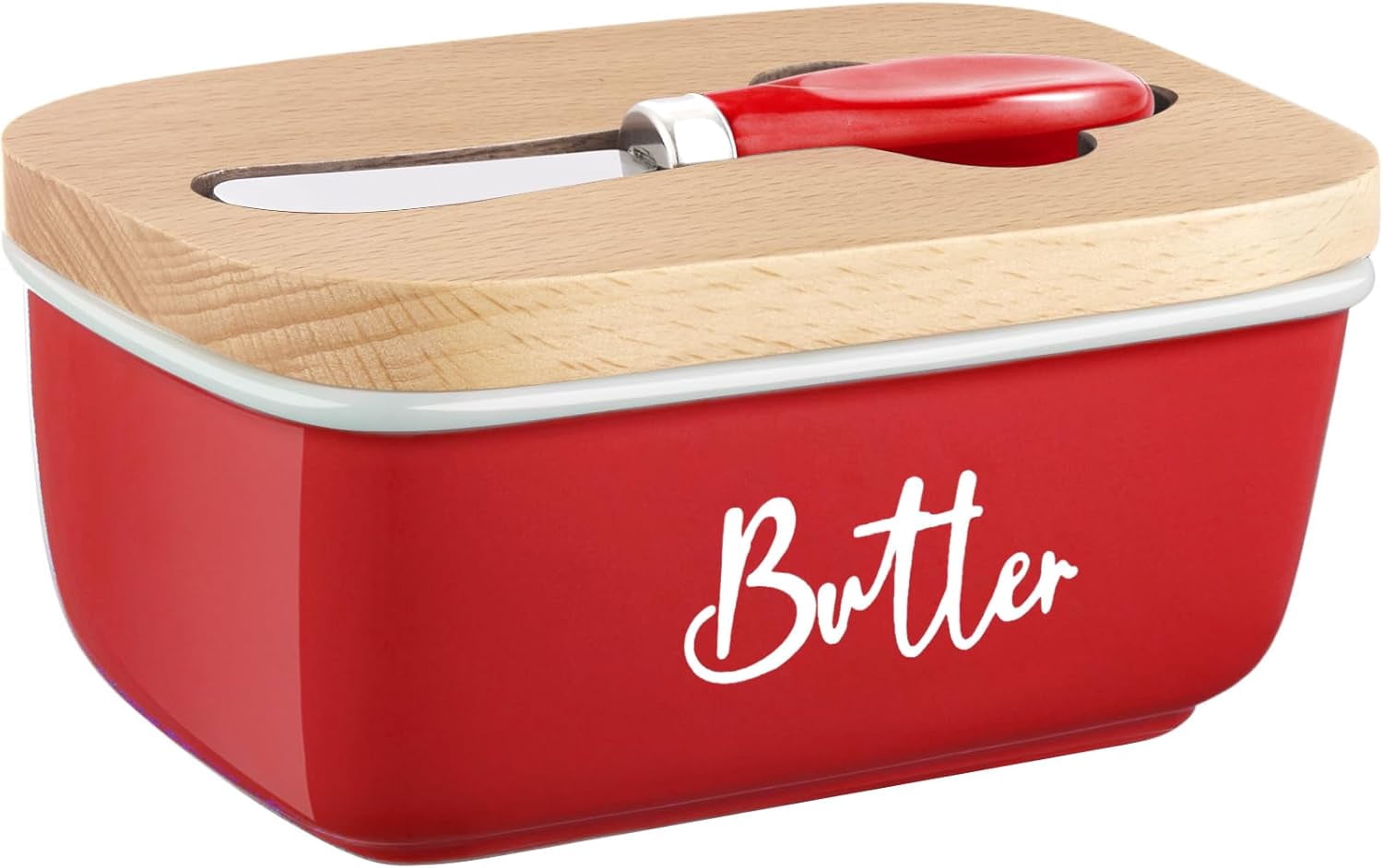 Black Butter Dish with Lid and Knife for Countertop - Airtight Ceramic ...
