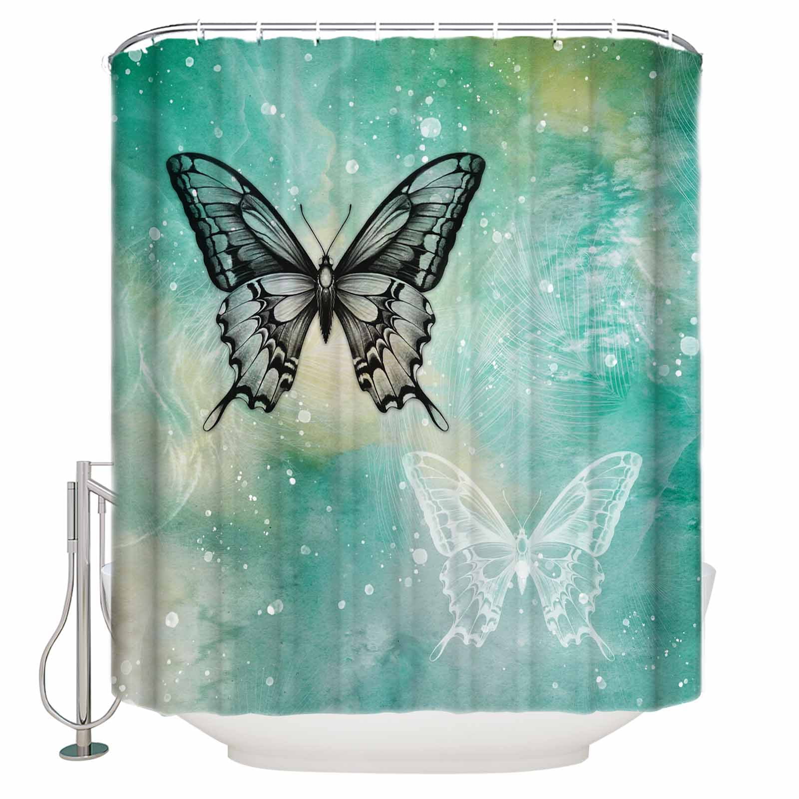 Black Butterflies Bathroom Shower Curtains with 12 Hooks Polyester ...