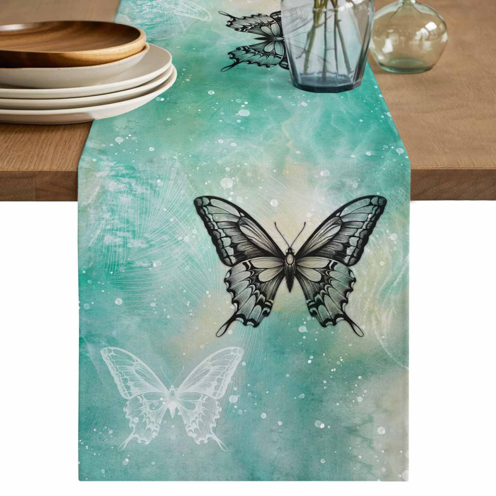 Black Butterflies Table Runner 120 Inches, Modern Abstract Gradient ...