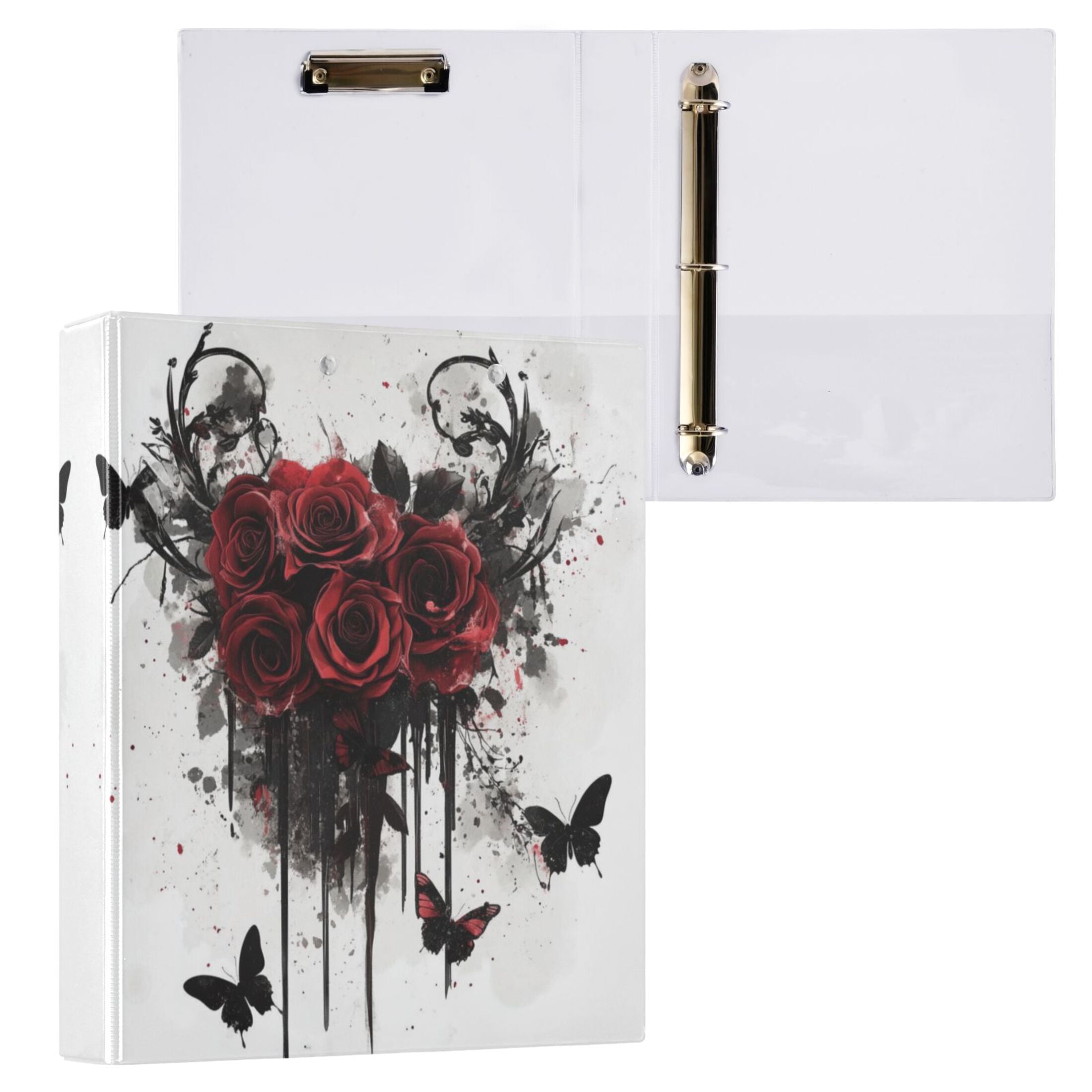 Black Butterflies and Red Roses 3 Ring Hardcover Binders 1.5in Round ...