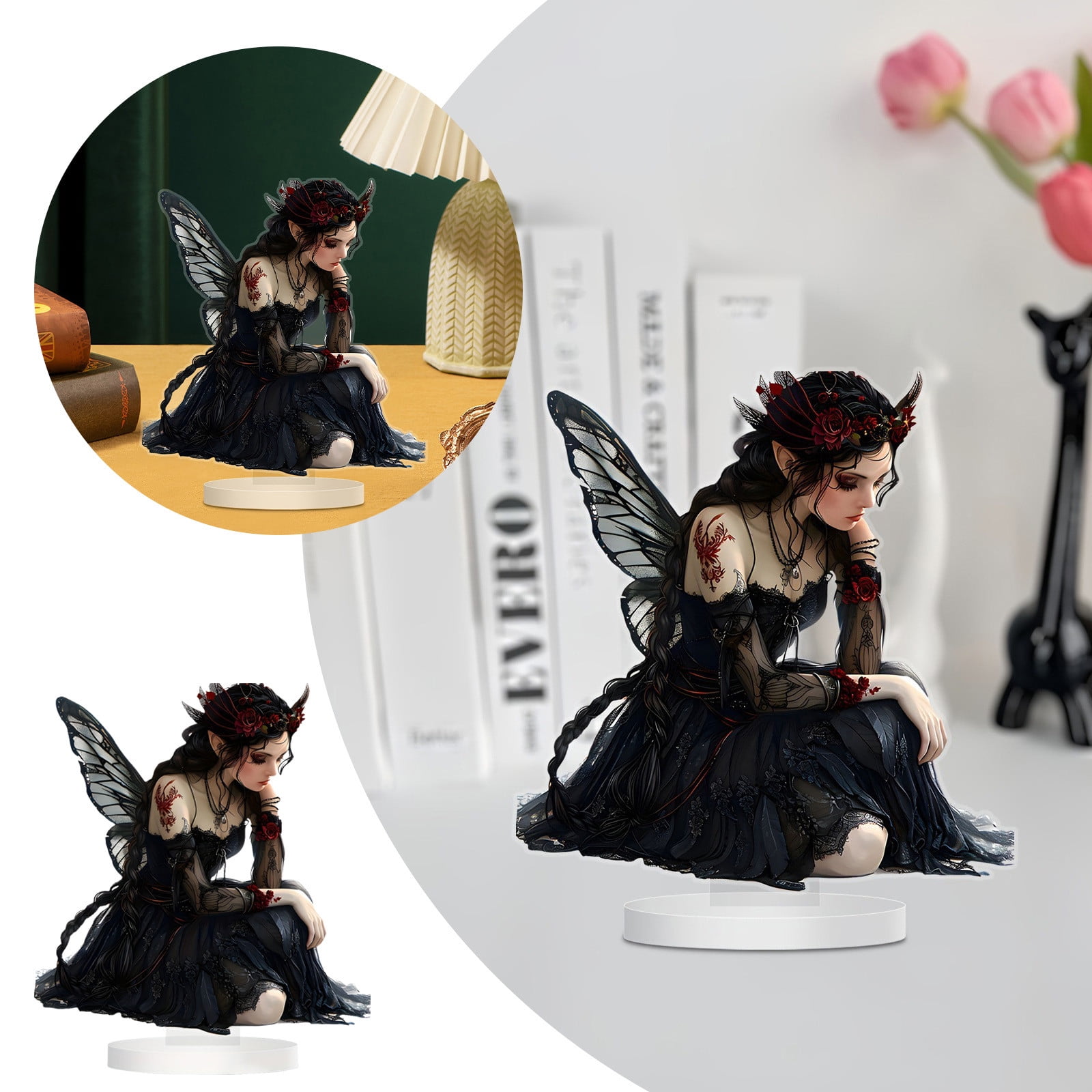 Black Butterfly Fairy Acrylic Statue Decoration Wear Desk Counter ...