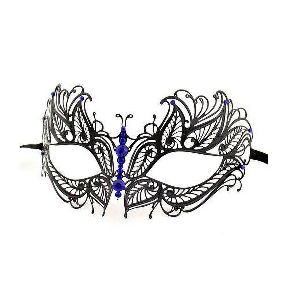 Black Butterfly Metal Laser Cut Masquerade Mask with Blue Diamonds ...