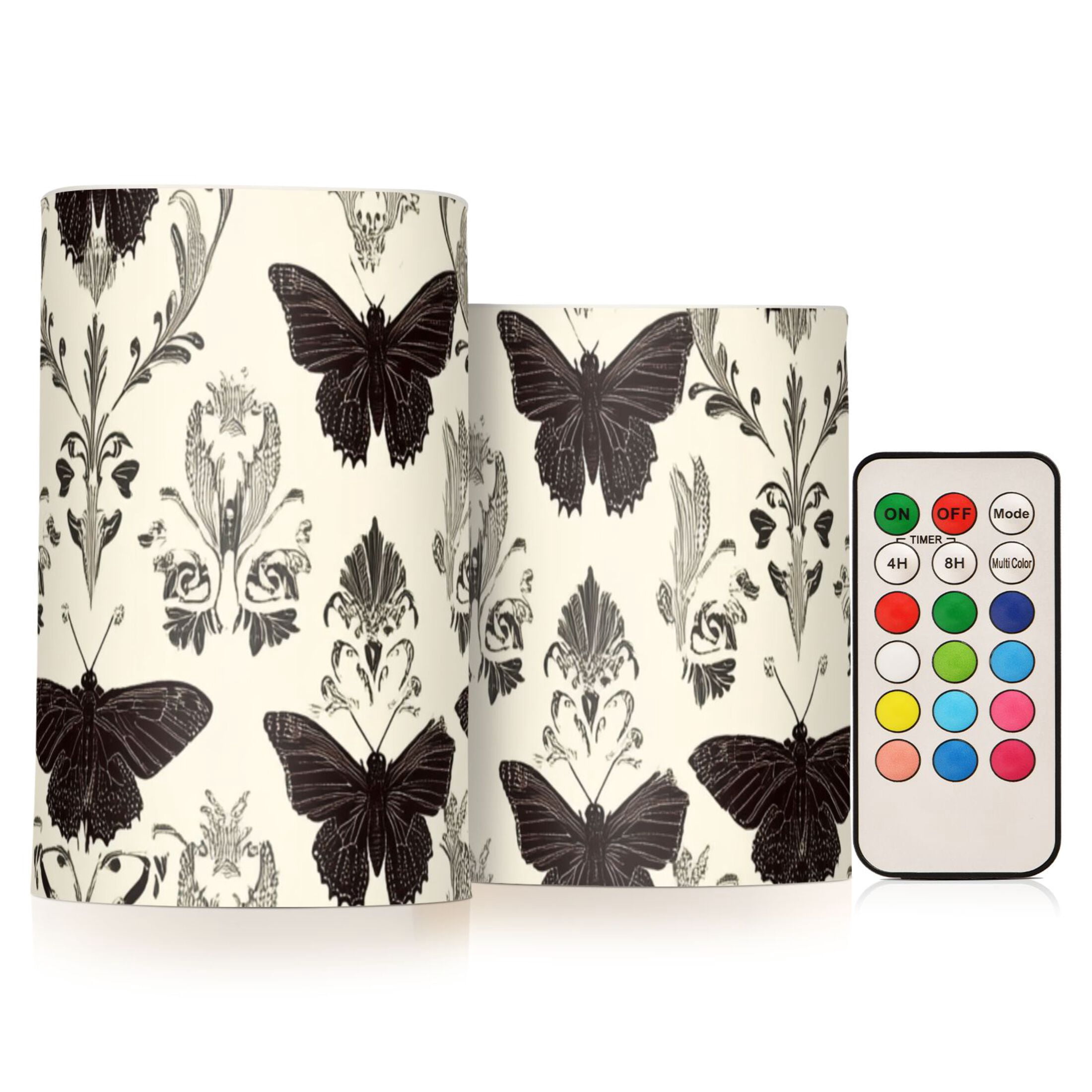 Black Butterfly Print Flickering Flameless Candles Battery Operated ...