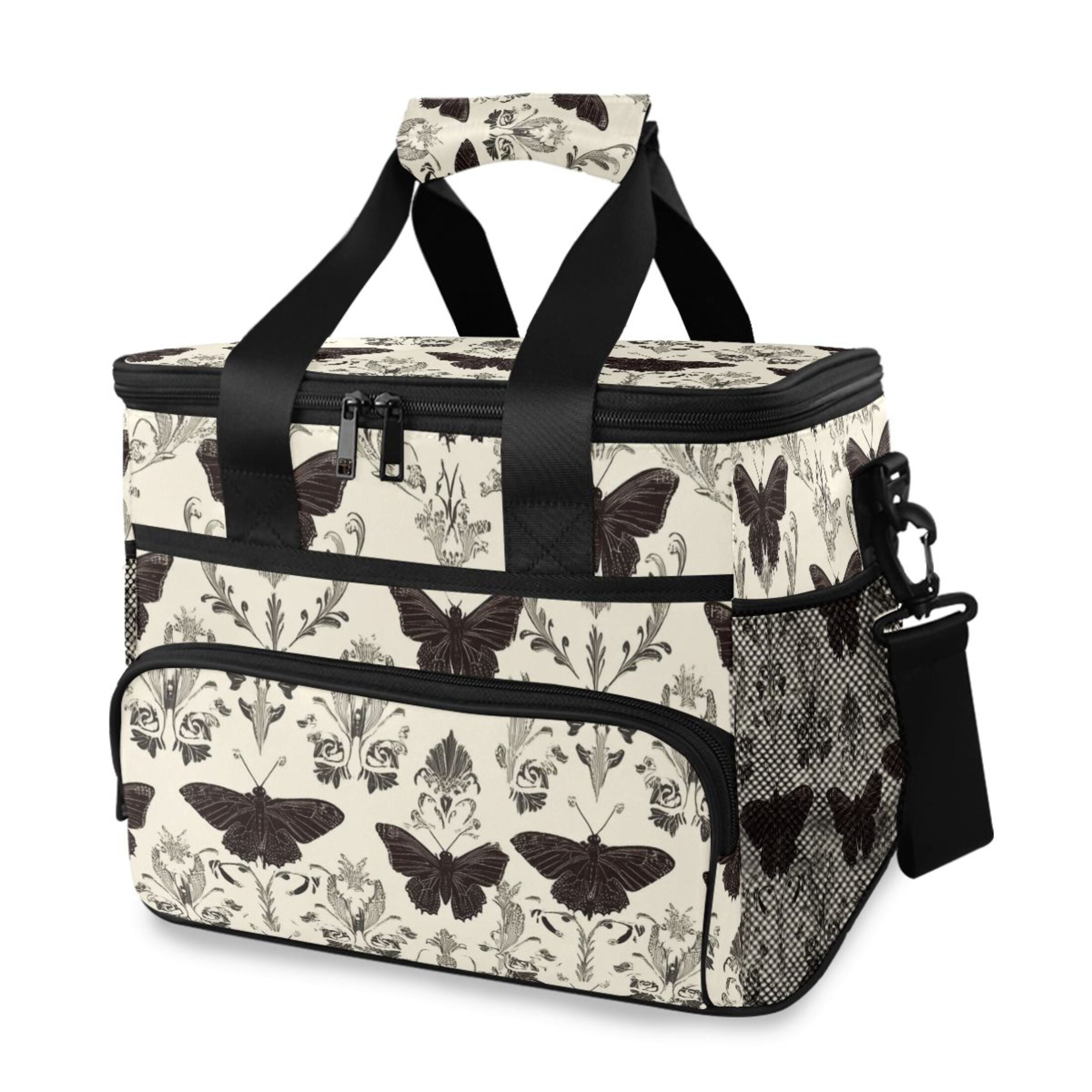 Black Butterfly Print Insulated Lunch Bag 15L Cooler Box for Women Men ...