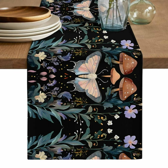 Black Butterfly Spring Table Runner, Summer Botanical Watercolor ...