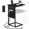 Black C Shaped End Table With Plug Adjustable Height For Small Spaces ...