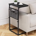 Black C-Shaped Sofa Side Table With Adjustable Height, Metal Frame And ...