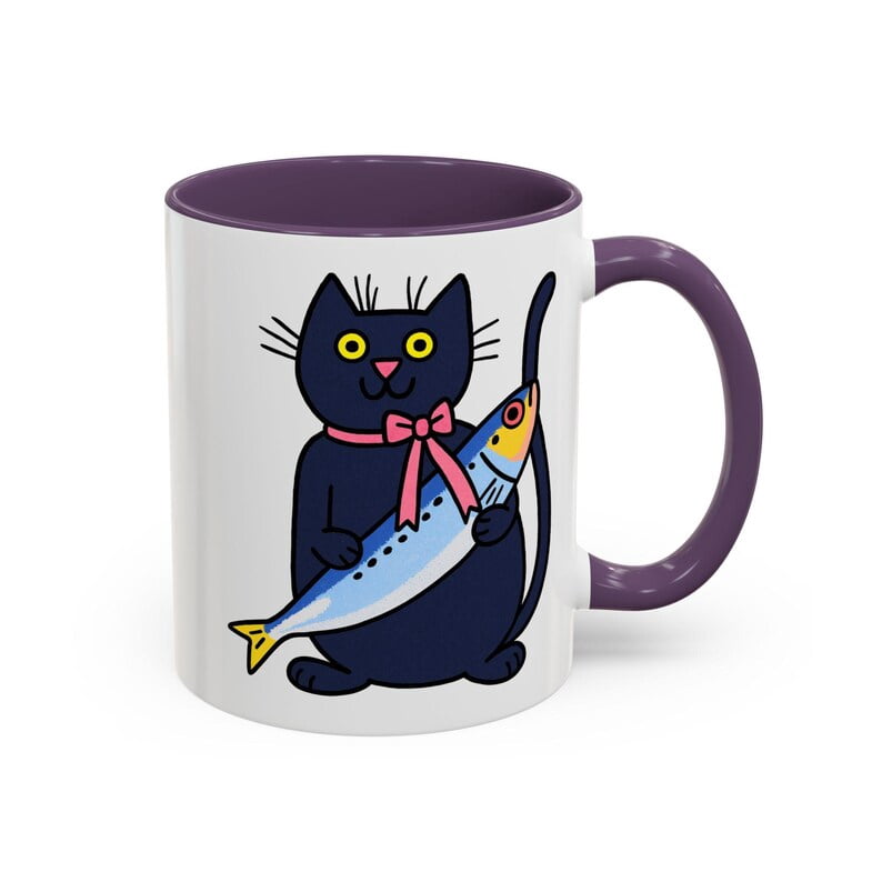Black C1At with FiS1H Mug Cute KawaI1I Kitty Coffee Cup, C1At Lover ...