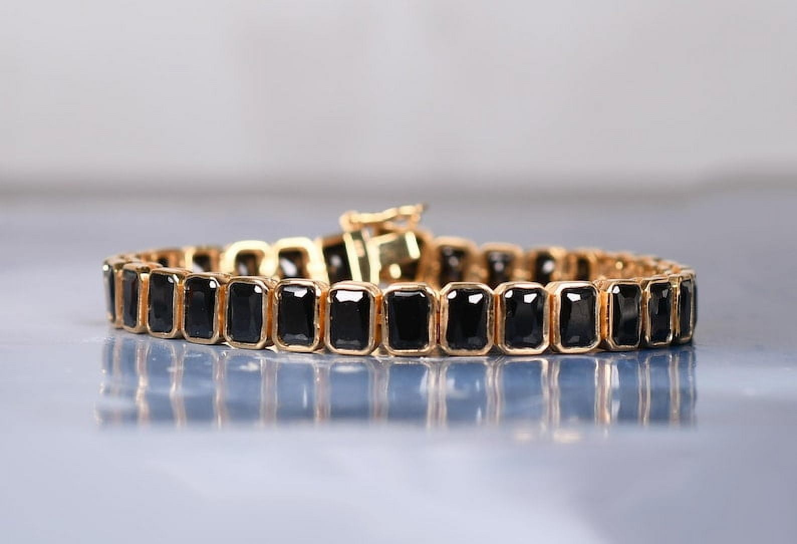 Black CZ Onyx Tennis Bracelet,Octagon Shaped Onyx Bracelet 14K Gold ...