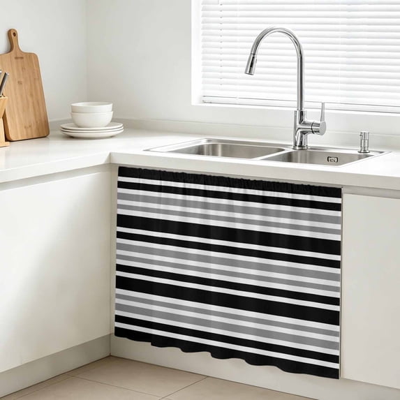 Black and Cabinet Curtain, Gray Stripe Contrast Minimalist Modern Art ...