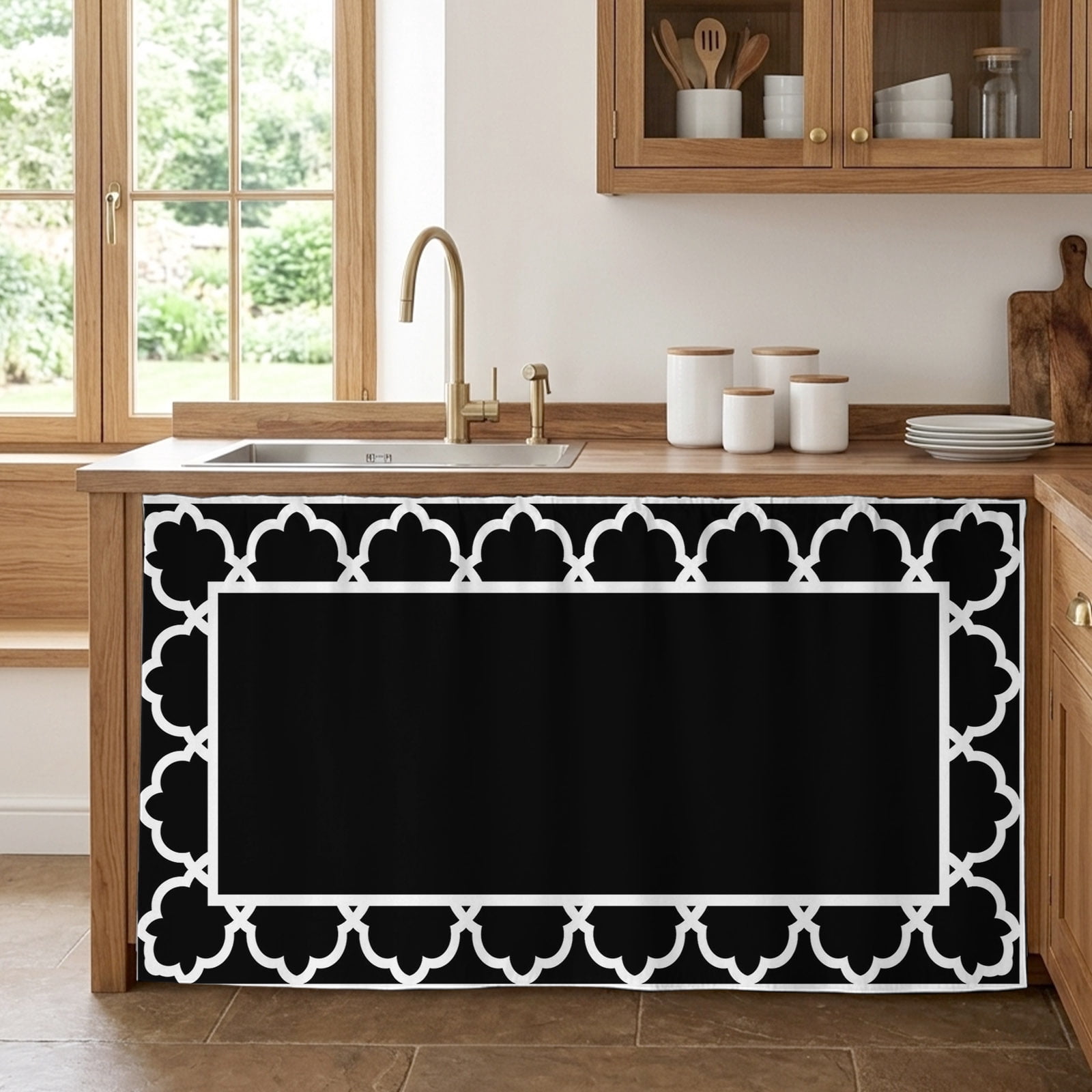 Black Cabinet Curtains for Kitchen 32"W x 55"L, Geometric Morocco ...
