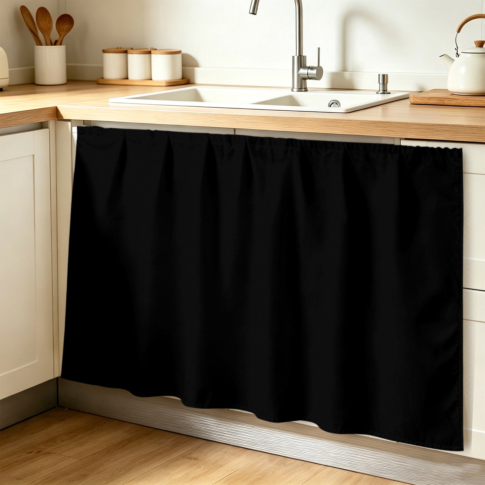 Black Cabinet Curtains for Shelves, Pure Black Privacy Curtain for ...