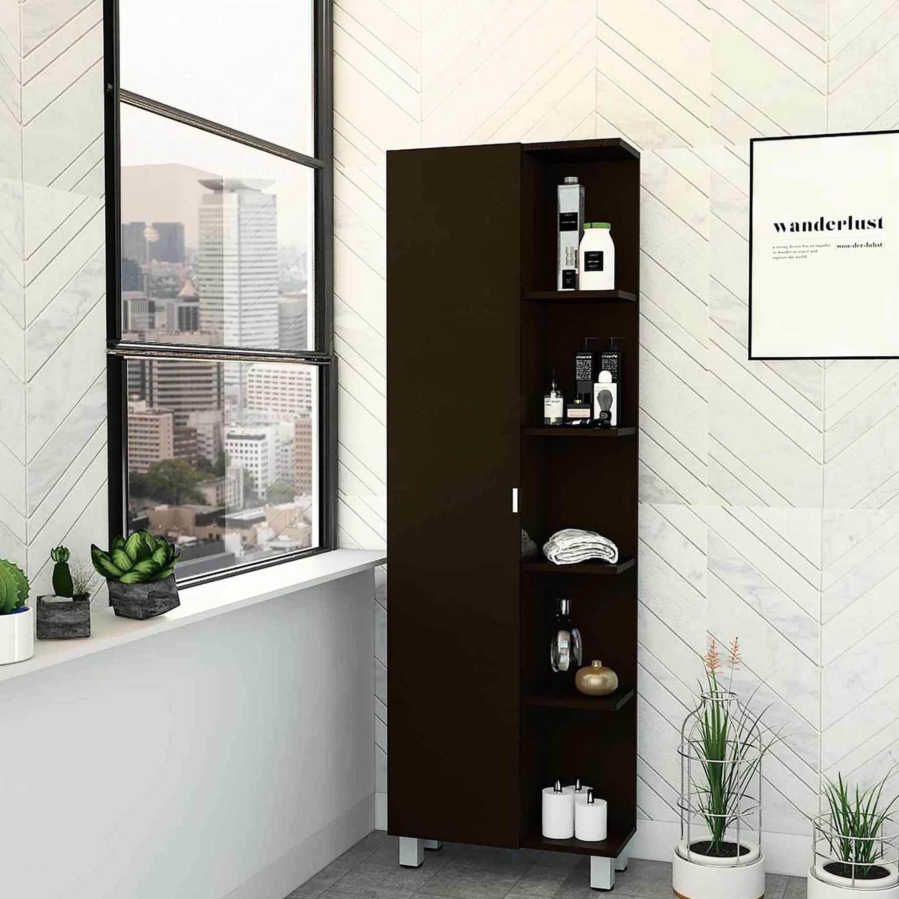 Black Cabinet With Multiple Shelf Configurations Stylish 5-shelf For ...