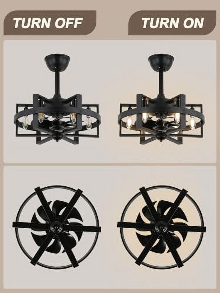 Black Caged Ceiling Fan with Light, 18.5" Modern Ceiling Fan with ...