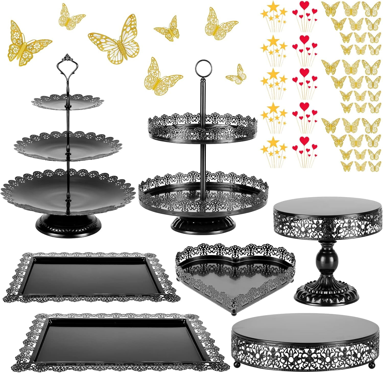 Black Cake Stands Dessert Table Display Set 113 Pieces Metal Tiered ...