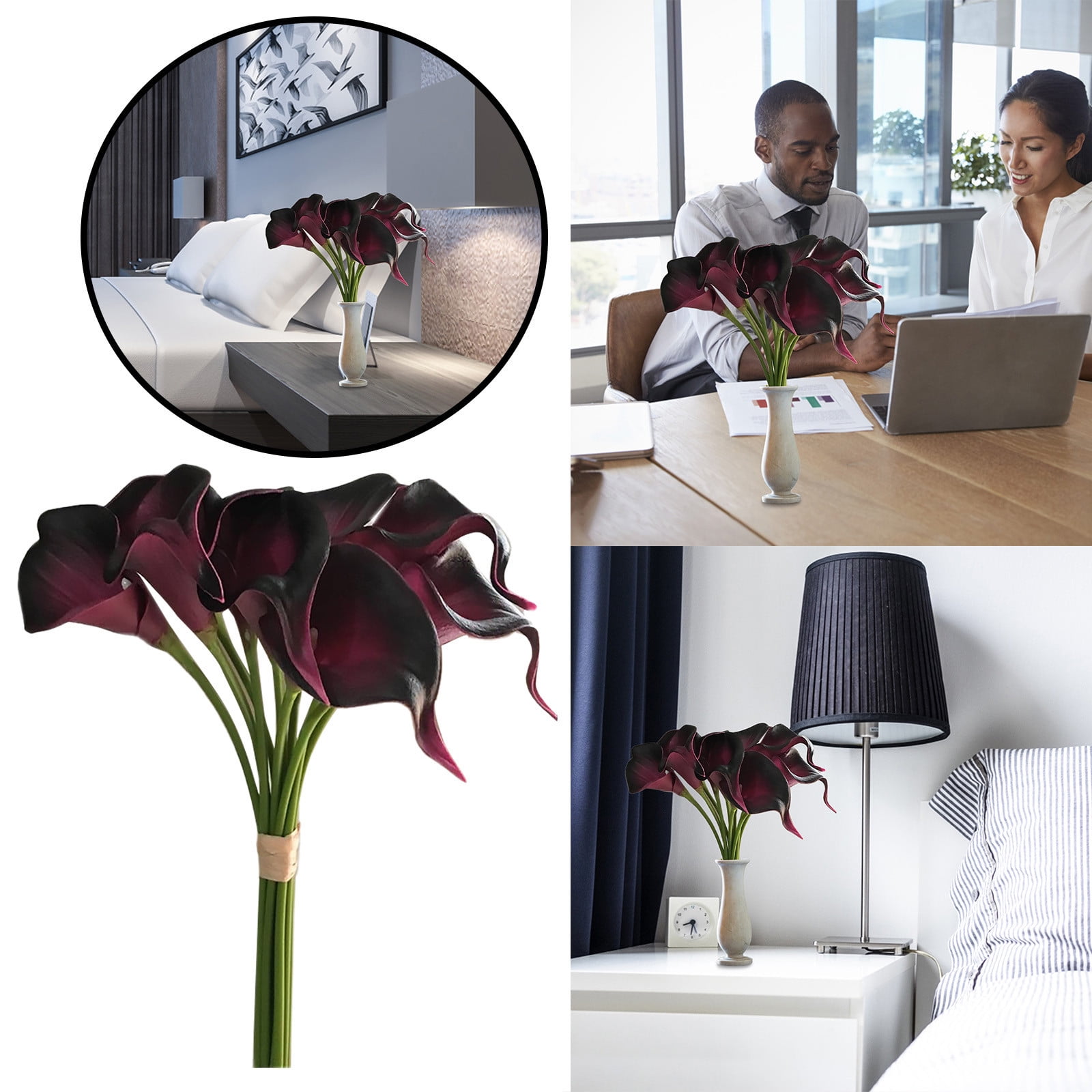 Black Calla Lily Artificial Flowers 12Pcs with Long Stem Real Touch ...