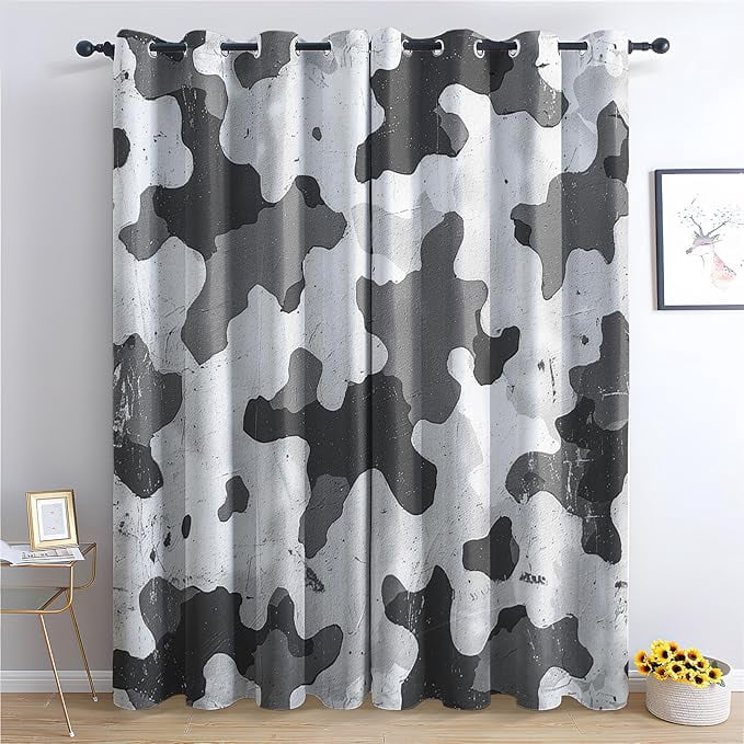 Black Camouflage Curtains Set, Camo Blackout Curtains For Bedroom ...