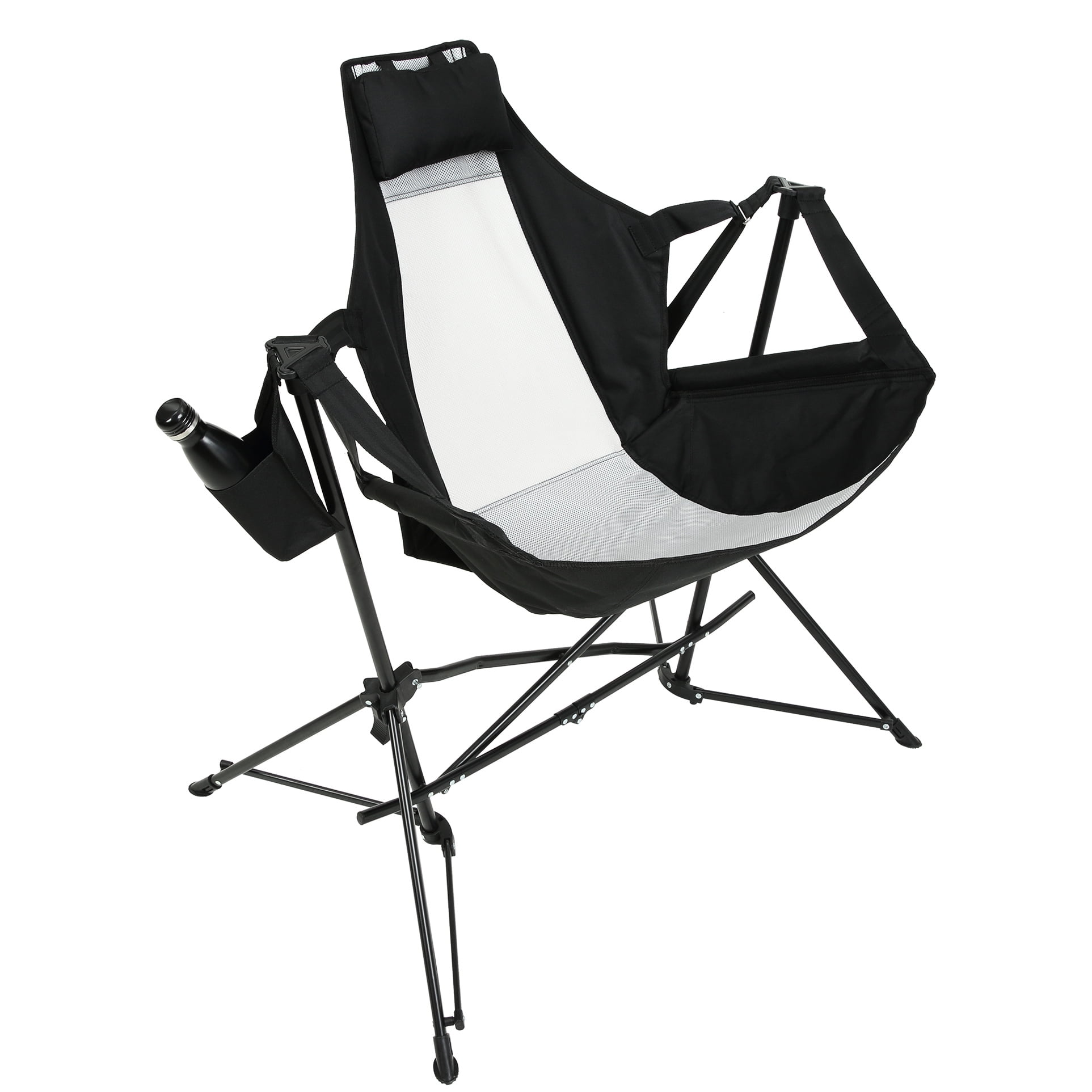 Black Camping Chair, Folding Portable Rocking Chair With Strong Frame ...