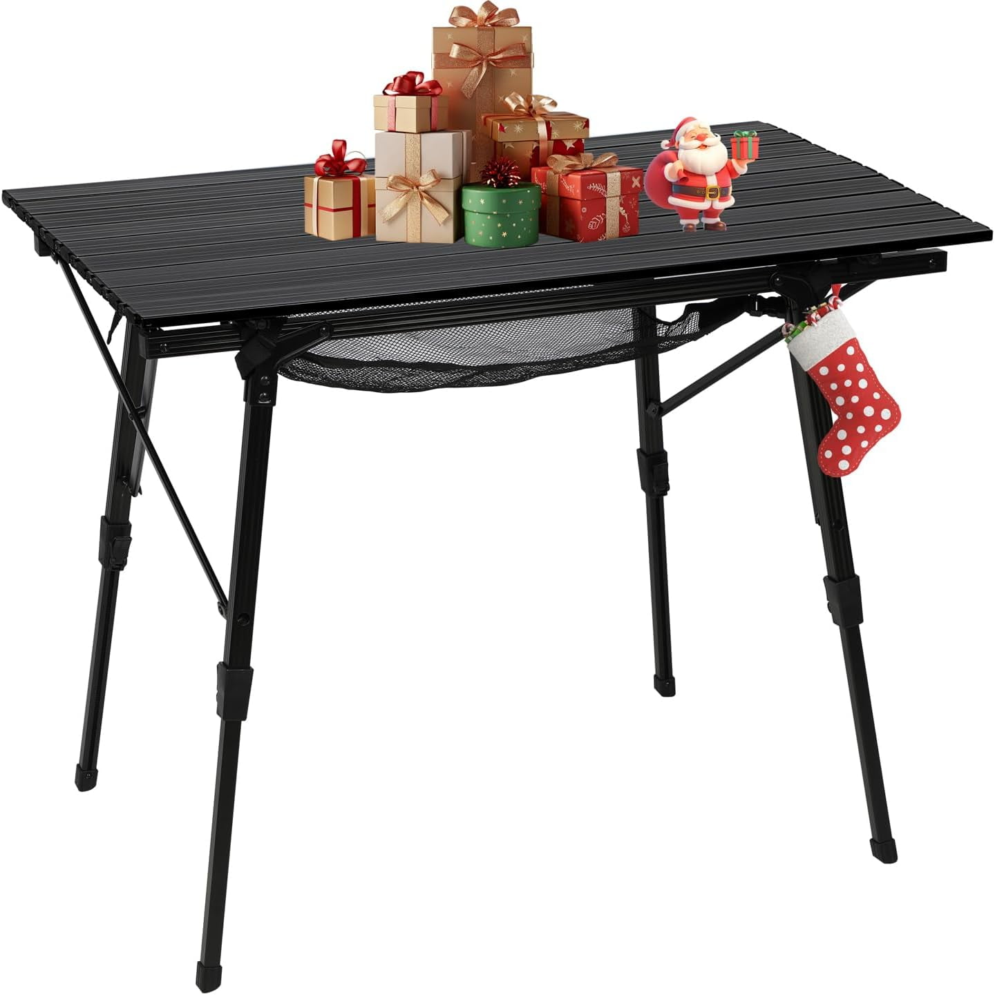 Black Camping Table Foldable Portable with Adjustable Legs, Aluminum ...