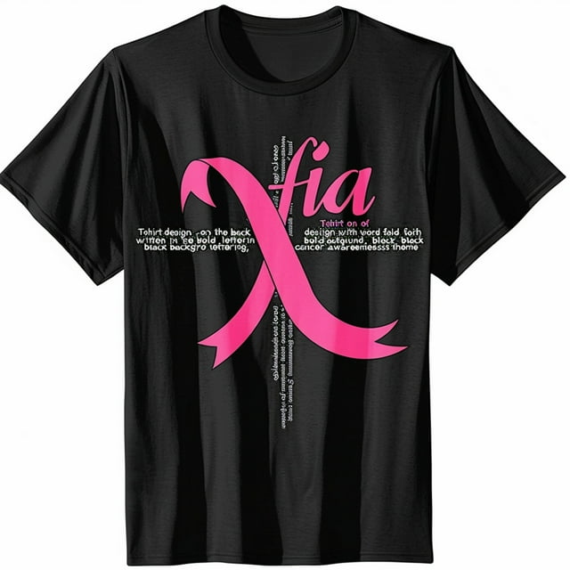 Black Cancer Awareness TShirt with Pink Ribbon Cross and 'Faith' A ...